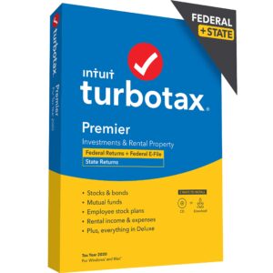 [old version] turbotax premier 2020 desktop tax software, federal and state returns + federal e-file [amazon exclusive] [pc/mac disc]