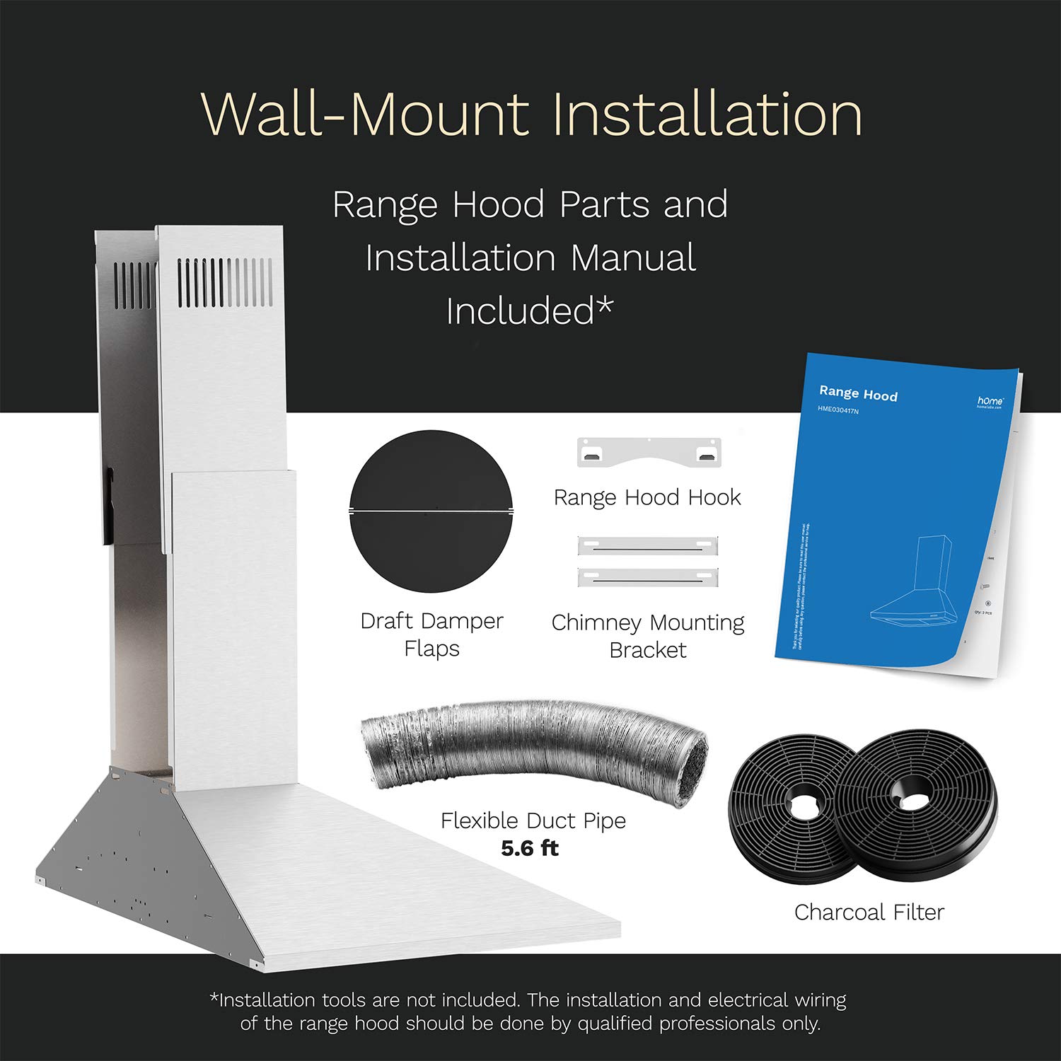 hOmeLabs 30 inch Wall Mount Range Hood Exhaust Fan for Kitchen - Stainless Steel with 3 Suction Speeds, LED Lights and Push Button Controls - Clears Area up to 220 CFM