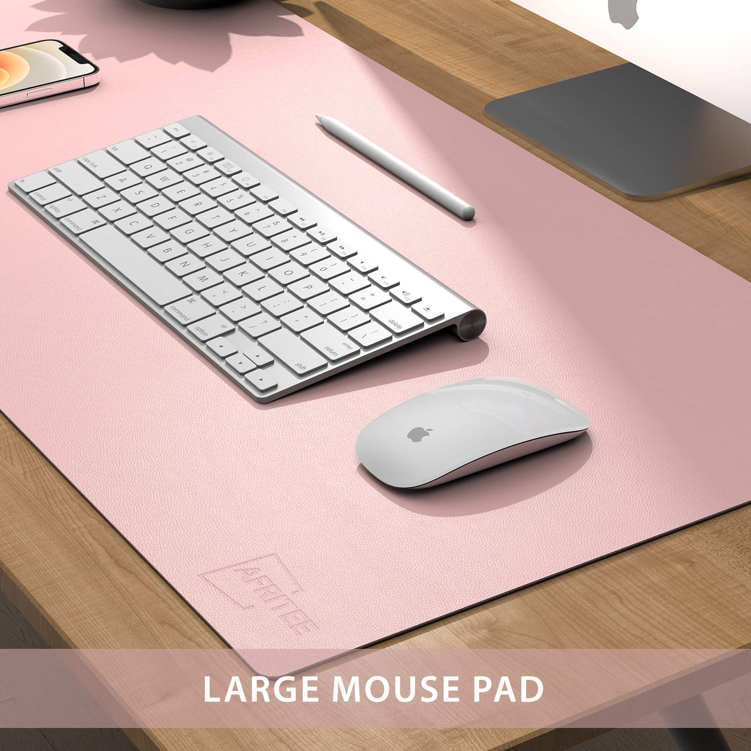 AFRITEE Desk Pad Protector Mat - Dual Side PU Leather Desk Mat Large Mouse Pad Waterproof Desk Organizers Office Home Table Decor Gaming Writing Mat Smooth (Rose Pink/Silver, 31.5" x 15.7")