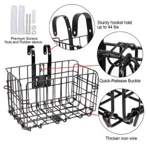 2 Pack Folding Rear Bike Basket Wire Mesh Bike Basket Rust Proof Detachable Folding Bicycle Baske Front Hanging Bike Basket Mountain Bike Frame Basket Fold-Up Bike Cargo Rack