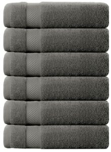 oakias 6 pack small cotton towels grey – 22 x 44 inches 500 gsm – hotel, pool & gym towels – highly absorbent