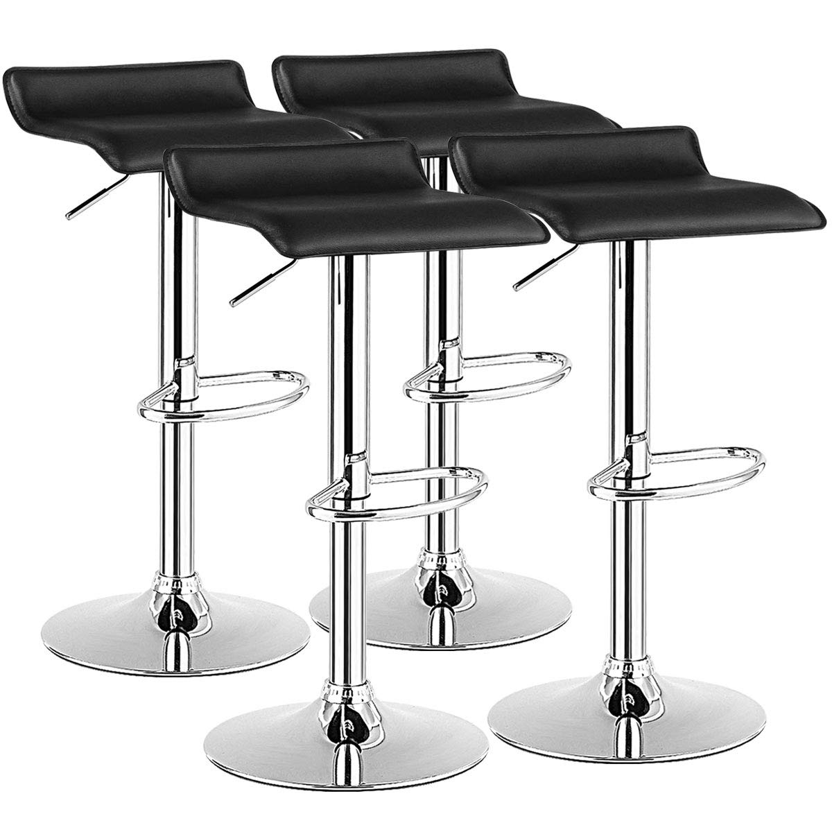 COSTWAY Bar Stools Set of 4, Modern Swivel Contemporary barstools with Adjustable Height, Footrests, Chrome Hydraulic PU Leather Backless Bar Chairs for Kitchen Island Cafe Pub, Black