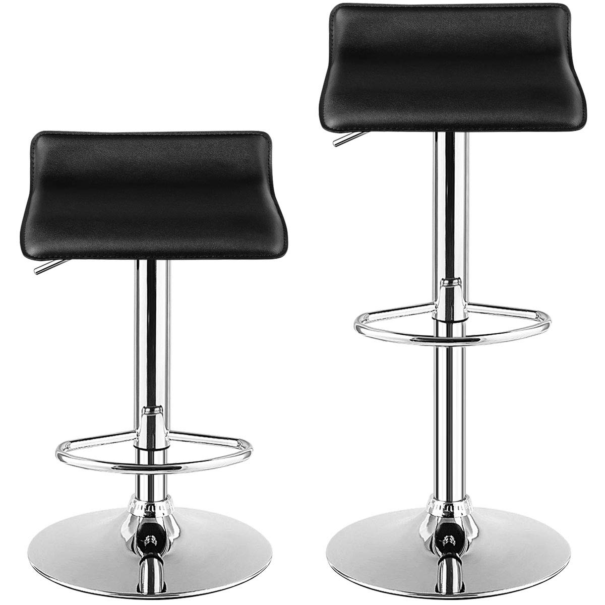 COSTWAY Bar Stools Set of 4, Modern Swivel Contemporary barstools with Adjustable Height, Footrests, Chrome Hydraulic PU Leather Backless Bar Chairs for Kitchen Island Cafe Pub, Black