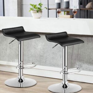 COSTWAY Bar Stools Set of 4, Modern Swivel Contemporary barstools with Adjustable Height, Footrests, Chrome Hydraulic PU Leather Backless Bar Chairs for Kitchen Island Cafe Pub, Black