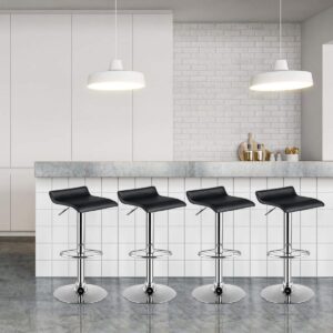 COSTWAY Bar Stools Set of 4, Modern Swivel Contemporary barstools with Adjustable Height, Footrests, Chrome Hydraulic PU Leather Backless Bar Chairs for Kitchen Island Cafe Pub, Black