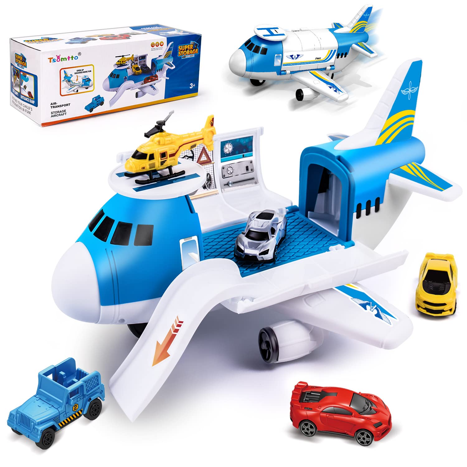 Airplane Toy with Car Toy Helicopter Set, Take Apart Plane Toy for Boy Girl Toddler Kids Cargo Transport Paw Patrol Age 2 3 4 5 6 8 Years Old Toddler 5 Mini Vehicles Truck 1 Large Plane