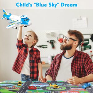 Airplane Toy with Car Toy Helicopter Set, Take Apart Plane Toy for Boy Girl Toddler Kids Cargo Transport Paw Patrol Age 2 3 4 5 6 8 Years Old Toddler 5 Mini Vehicles Truck 1 Large Plane