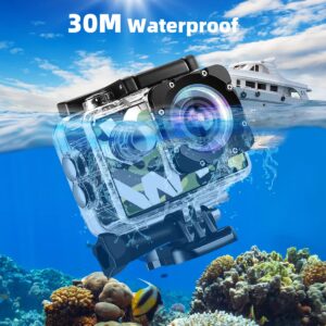 GNOLKEE Action Camera 4K HD Underwater Cameras for Snorkeling, 170° Wide Angle 100FT Waterproof Camera with 16GB SD Card