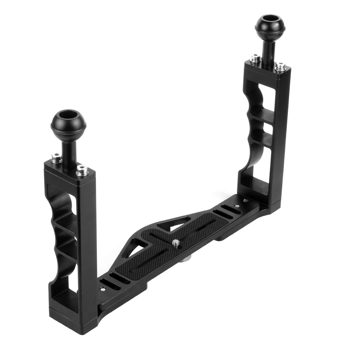 FEICHAO BQSZJ-3-B CNC Diving Handle Tray Upgraded Base Bracket Dual Handheld Hand Grip Rig Compatible for Action DSLR Camera Video Waterproof Case (Black)