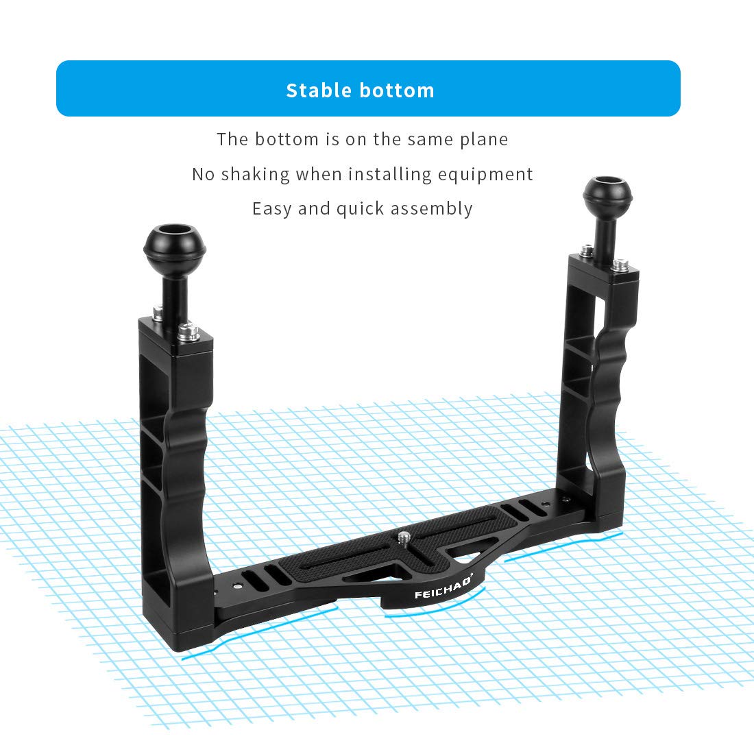 FEICHAO BQSZJ-3-B CNC Diving Handle Tray Upgraded Base Bracket Dual Handheld Hand Grip Rig Compatible for Action DSLR Camera Video Waterproof Case (Black)