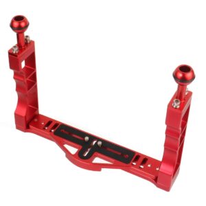 FEICHAO BQSZJ-3-B CNC Diving Handle Tray Upgraded Base Bracket Dual Handheld Hand Grip Rig Compatible for Action DSLR Camera Video Waterproof Case (Red)