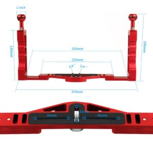 FEICHAO BQSZJ-3-B CNC Diving Handle Tray Upgraded Base Bracket Dual Handheld Hand Grip Rig Compatible for Action DSLR Camera Video Waterproof Case (Red)