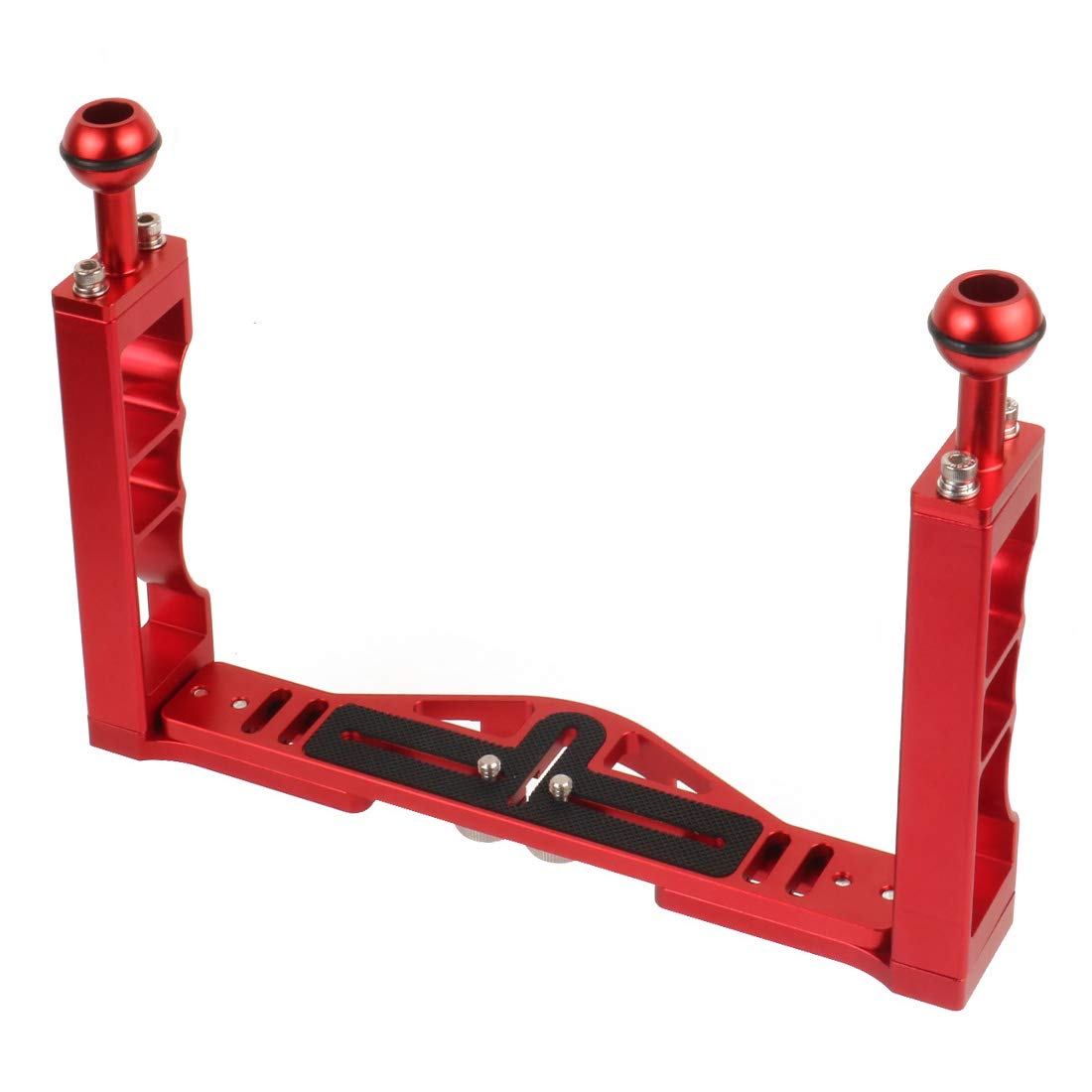 FEICHAO BQSZJ-3-B CNC Diving Handle Tray Upgraded Base Bracket Dual Handheld Hand Grip Rig Compatible for Action DSLR Camera Video Waterproof Case (Red)