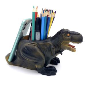 large capacity t-rex dinosaur desk pen holder pencil holder pen cup holder with phone stand,desk accessories stationery makeup brush holder vanity desk supplies organizer home office decor