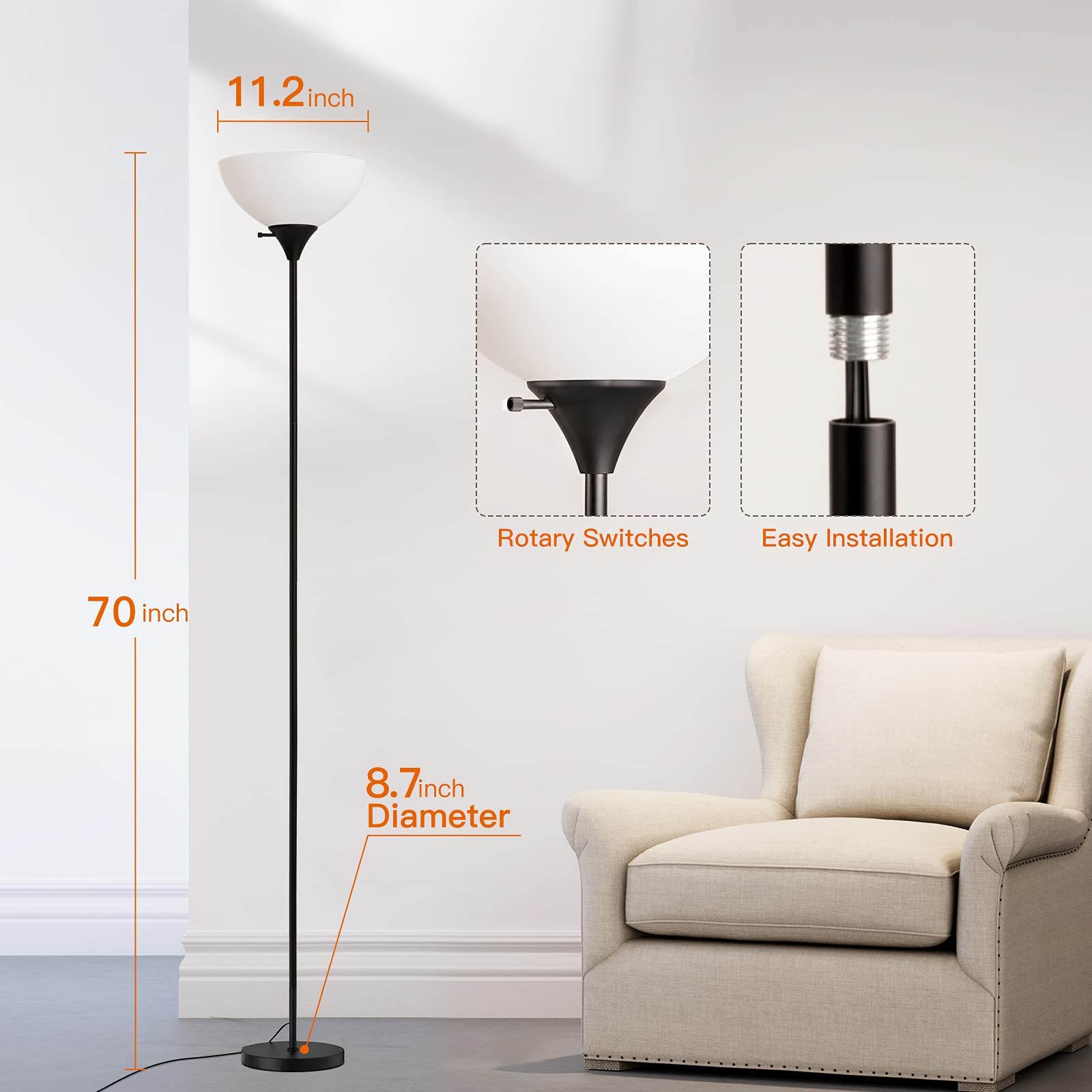 addlon Sky Dome Floor Lamp, Tall Standing Pole Lamp for Living Room and Bedroom, Torchiere Floor Lamp, Home Decor Lamp, LED Bulb Included, Black