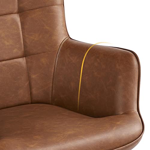 Topeakmart PU Leather Accent Chair, Modern Armchair with Tufted High Back, Oversized Vanity Chair Reading Chair for Living Room/Bedroom, Brown