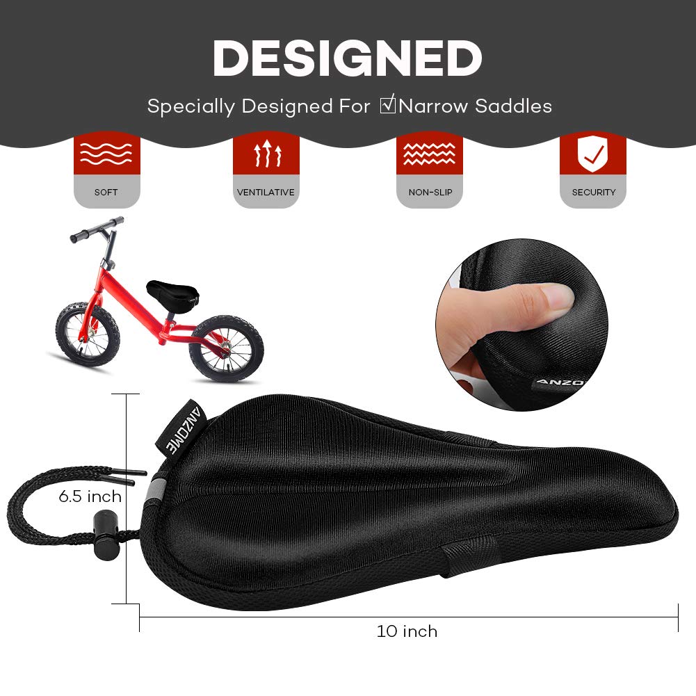 ANZOME Kids Gel Bike Seat Cushion Cover for Boys & Girls Bicycle Seats, 9"x6" Memory Foam Child Bike Seat Cover Extra Soft Small Bicycle Saddle Pad with Water & Dust Resistant Cover