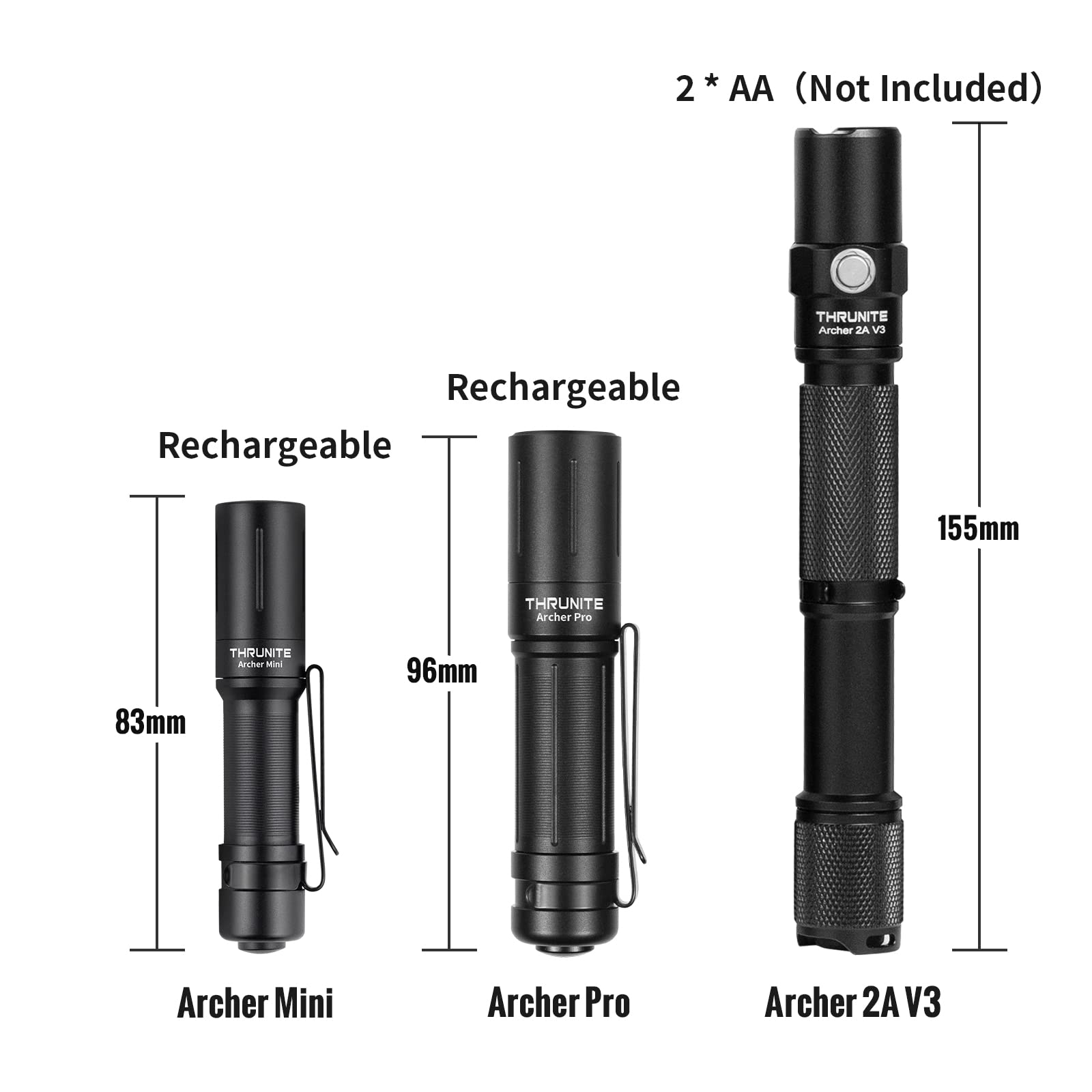 ThruNite LED Flashlight Neutral White, Archer 2A V3 450 Lumens Portable EDC AA Flashlight with Lanyard, IPX8 Water-Resistant Dual Switch Outdoor Light for Hiking, Camping, Everyday Use - Black NW