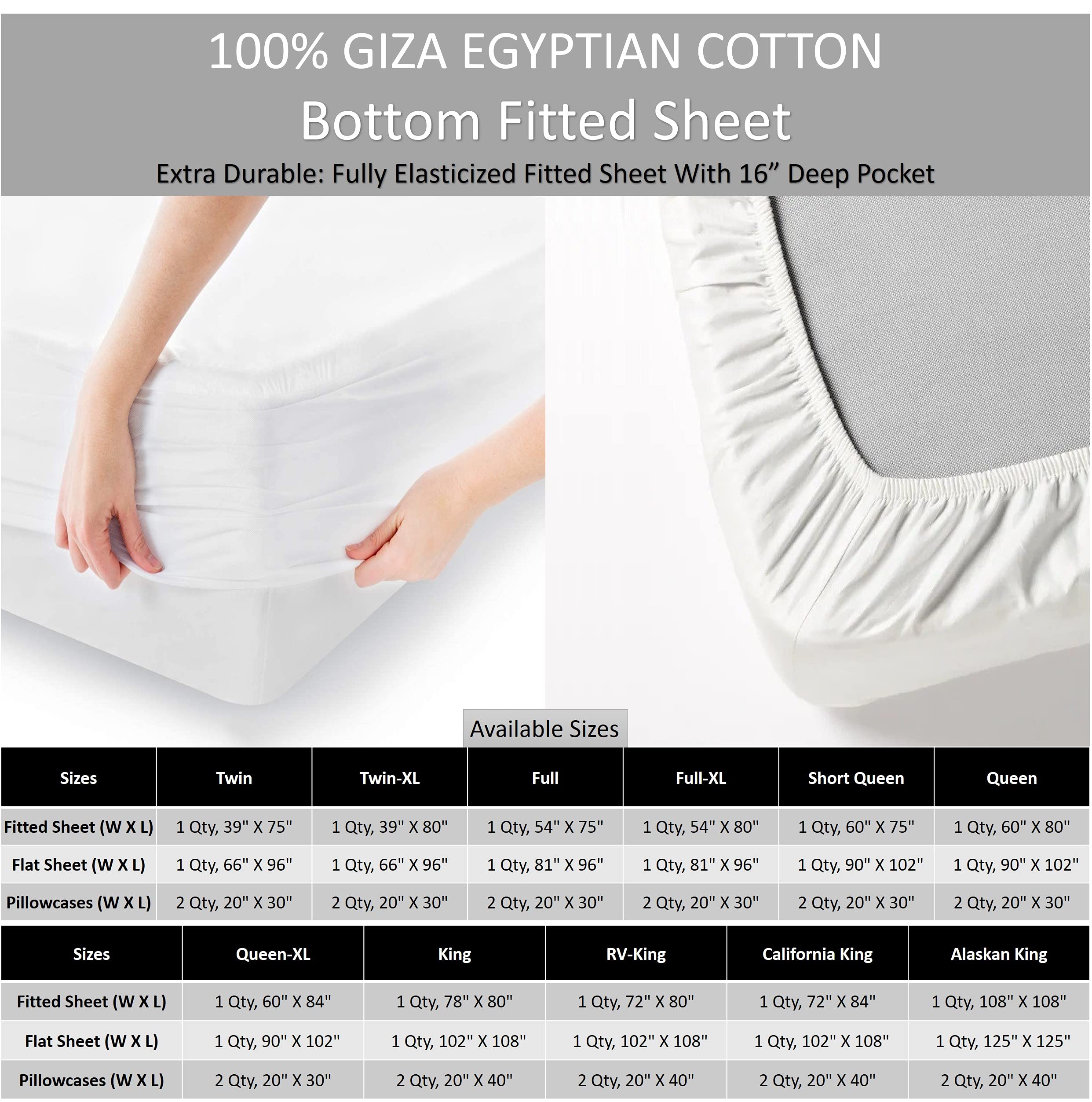 Femini Fashion My Egyptian Giza Cotton Sheets King Size, 16 Inches Extra Deep Pocket, 100% Giza Long-Staple Giza Cotton Bedsheet Soft Breathable Dream Sheets - Light Grey