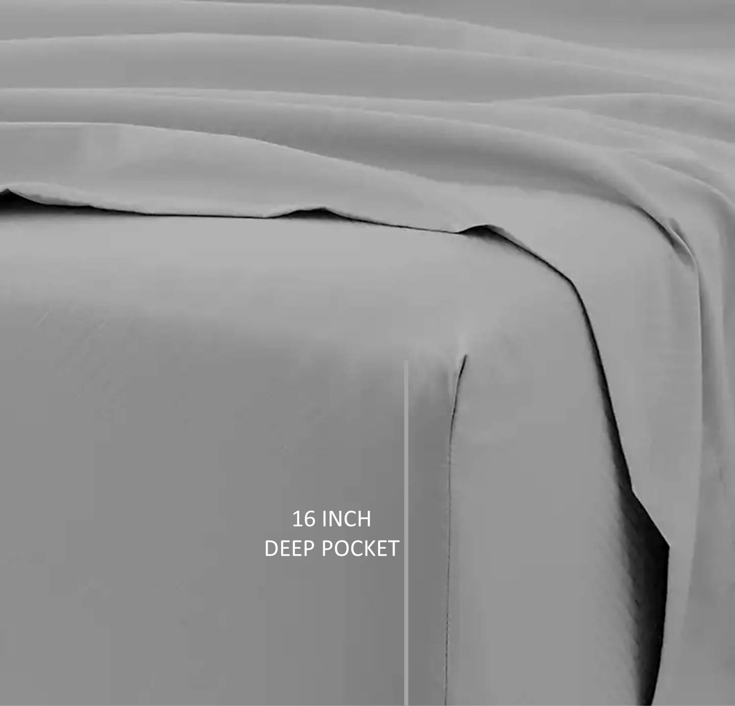 Femini Fashion My Egyptian Giza Cotton Sheets King Size, 16 Inches Extra Deep Pocket, 100% Giza Long-Staple Giza Cotton Bedsheet Soft Breathable Dream Sheets - Light Grey