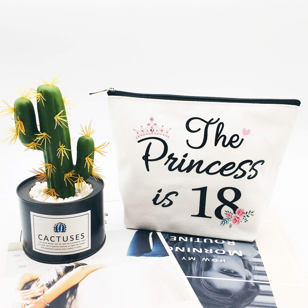 18th Birthday Gifts for Women Best Friend Daughter Funny 18 Year Old Birthday Gift for Her The Princess is 18 Cute Makeup Bag Celebrate Turning Eighteen