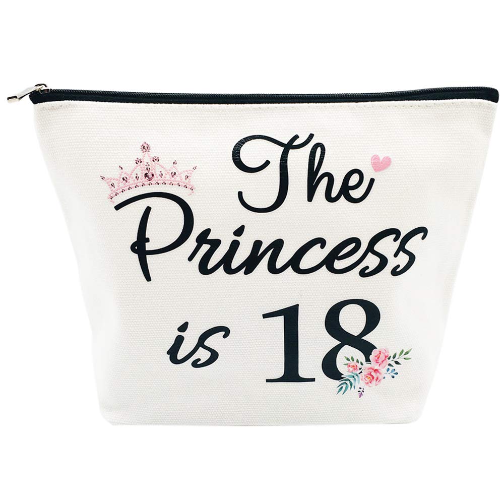 18th Birthday Gifts for Women Best Friend Daughter Funny 18 Year Old Birthday Gift for Her The Princess is 18 Cute Makeup Bag Celebrate Turning Eighteen