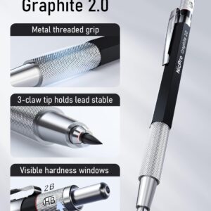 Nicpro 2.0 mm Mechanical Pencil Set, Artist Metal Lead Holder Metal Marker Carpenter pencils with 60 Graphite Lead Refill HB, 2H, 4H, 2B, 4B, Eraser, Sharpener for Draft Drawing, Writing Art Sketching