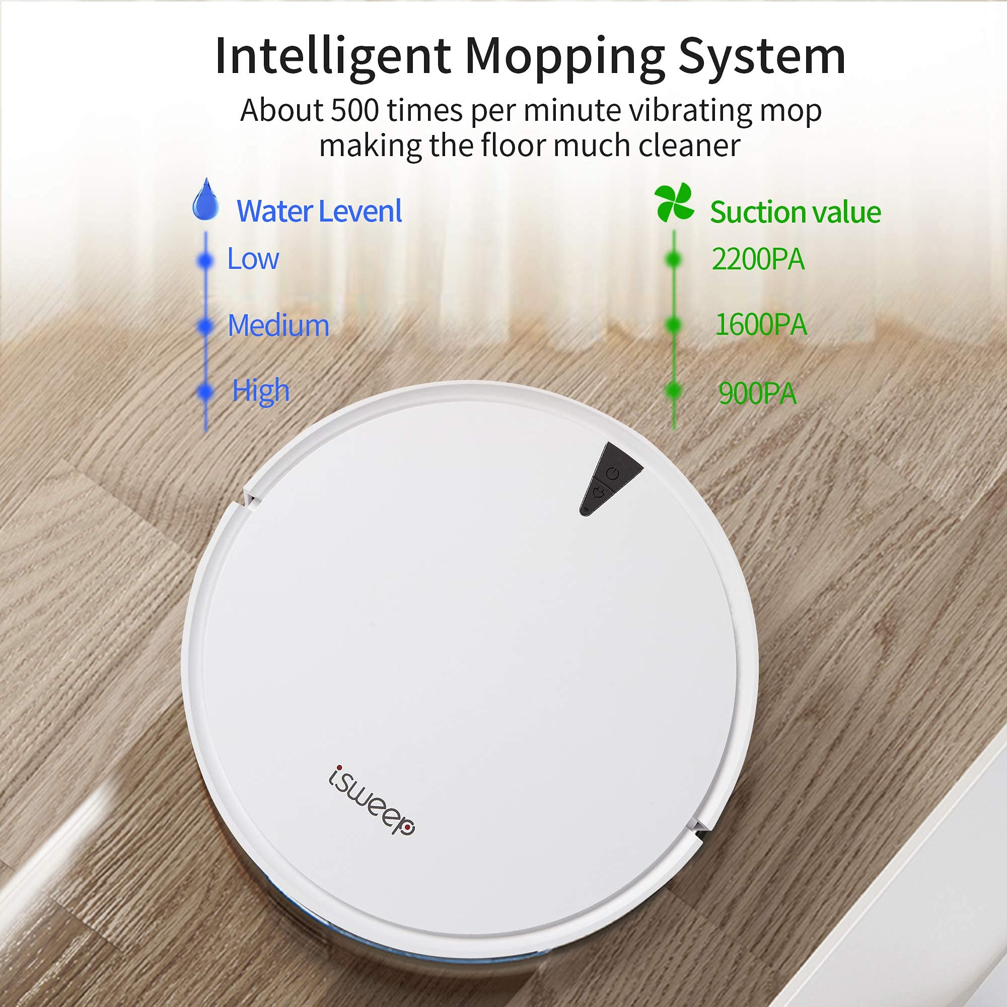 ISWEEP X5 Robot Vacuum and Mop Cleaner,Robotic Vacuum for Pet Hair,High Frequency Vibration Water Tank,2000Pa Max Suction,App,Self-Charging.