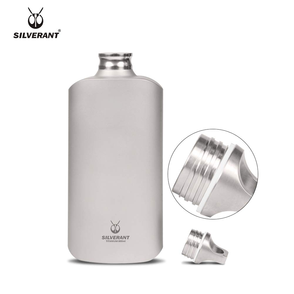 SILVERANT Titanium Ultralight 800ml/27 fl oz Leakproof Outdoor Camping Hiking Sports Water Bottle with Insulating Thermal Sleeve and Clip Loop Cap (800ml-slim-bottle)