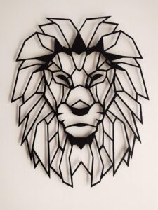 soft art home modern wall art lion head, geometric metal wall decor size 20”hx16”w for home, office and living room, africa themed house warming gift