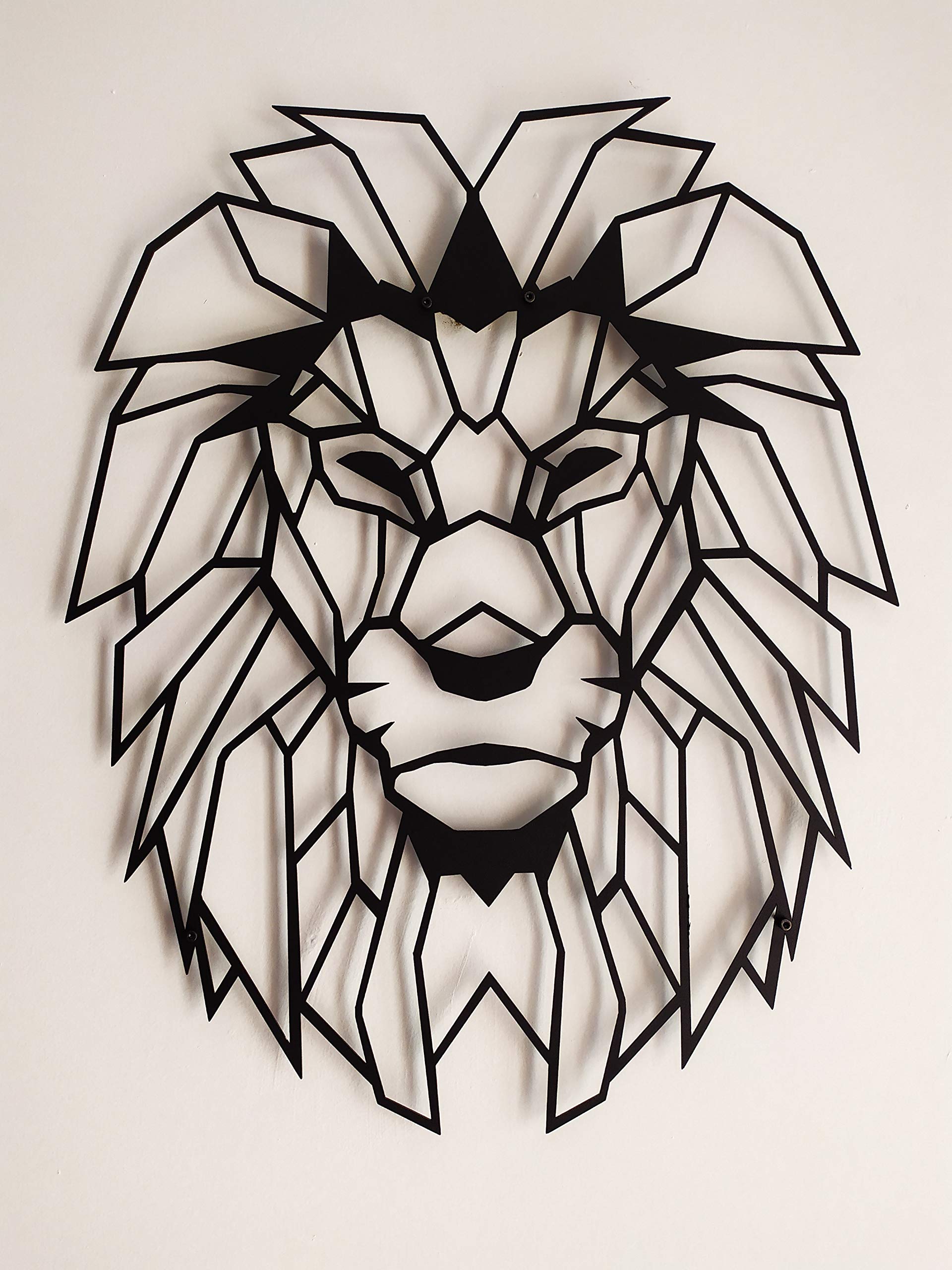 SOFT ART HOME Modern Wall Art Lion Head, Geometric Metal Wall Decor Size 20”Hx16”W for Home, Office and Living Room, Africa Themed House Warming Gift