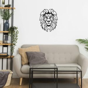 SOFT ART HOME Modern Wall Art Lion Head, Geometric Metal Wall Decor Size 20”Hx16”W for Home, Office and Living Room, Africa Themed House Warming Gift