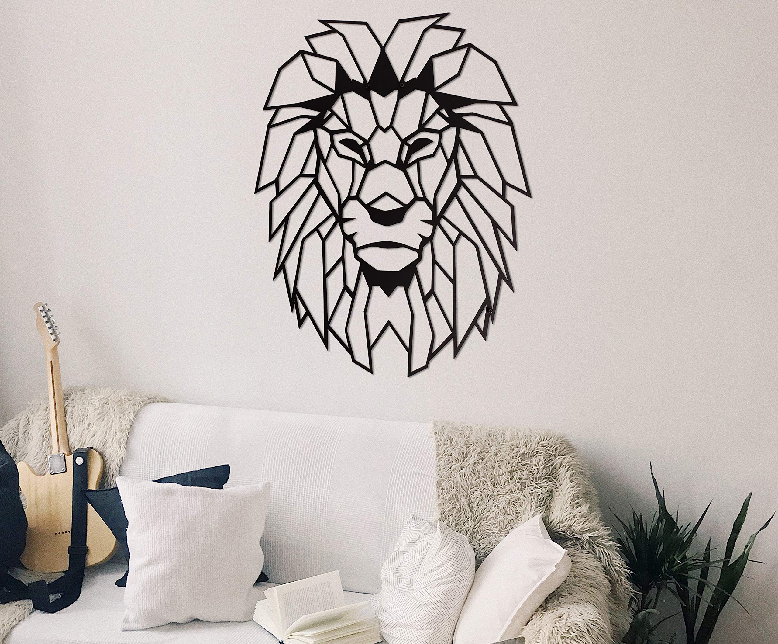 SOFT ART HOME Modern Wall Art Lion Head, Geometric Metal Wall Decor Size 20”Hx16”W for Home, Office and Living Room, Africa Themed House Warming Gift