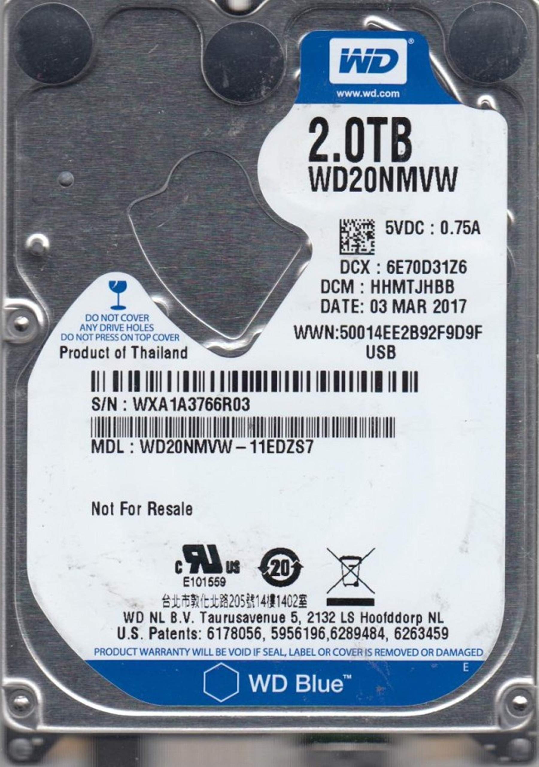 Worldisk WD20NMVW-11EDZS7, DCM HHMTJHBB, 2TB USB 2.5 Hard Drive