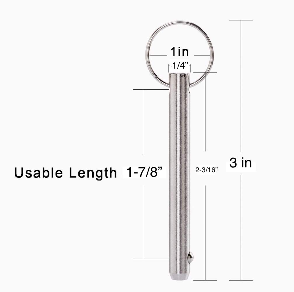 Total Gym Replacement Pair of 2 Hitch/Quick Release Pins fit Models XL, XLS, FIT, 2000, 3000, and Electra, Diameter 1/4" (6.4mm), Total Length 2.2" (56mm), Effective Length 1.9"(48mm)