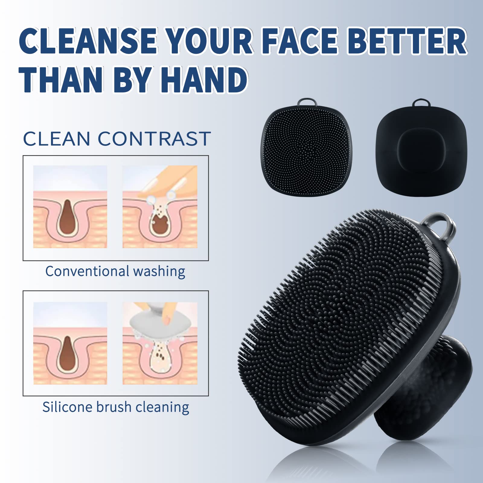 Face Scrubber，Silicone Face Scrubber for Men, Facial Cleansing Brush Silicone Face Wash Brush Manual Waterproof Cleansing Skin Care Face Brushes for Cleansing and Exfoliating (Black)