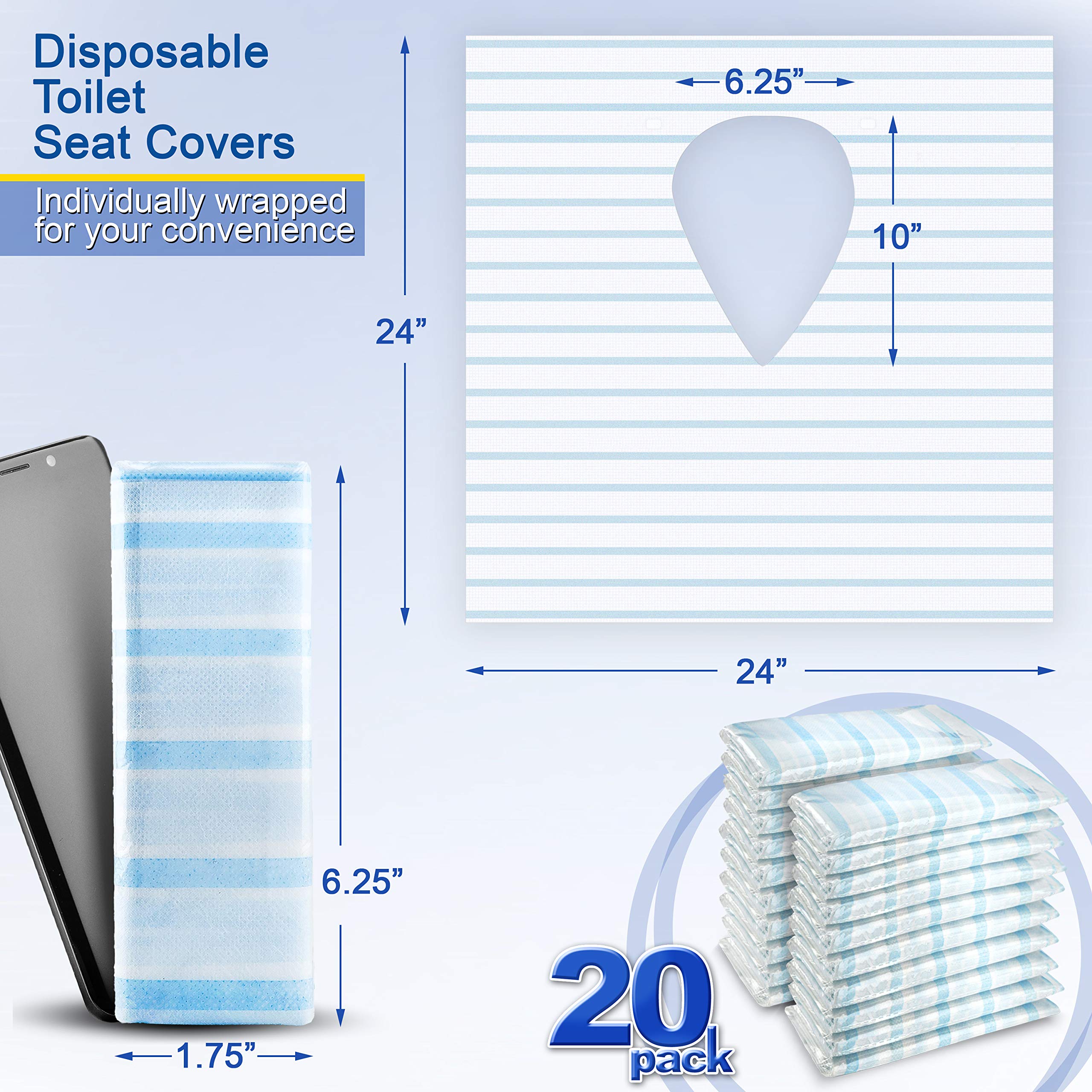 20 Extra Large, Individually Wrapped Disposable Toilet Seat Covers - Water Proof Potty Cover for Adults, Kids, Toddlers - Easy to Use, Nonslip Toilet Covers Disposable for Travel and Public Restrooms