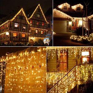 Ysdeal 400 LED Icicle Christmas Lights Outdoor, 32 Feet 50 Drops 8 Modes Window Curtain String Light Wedding Party Home Garden Bedroom Outdoor Indoor Wall Decorations (Worm White)