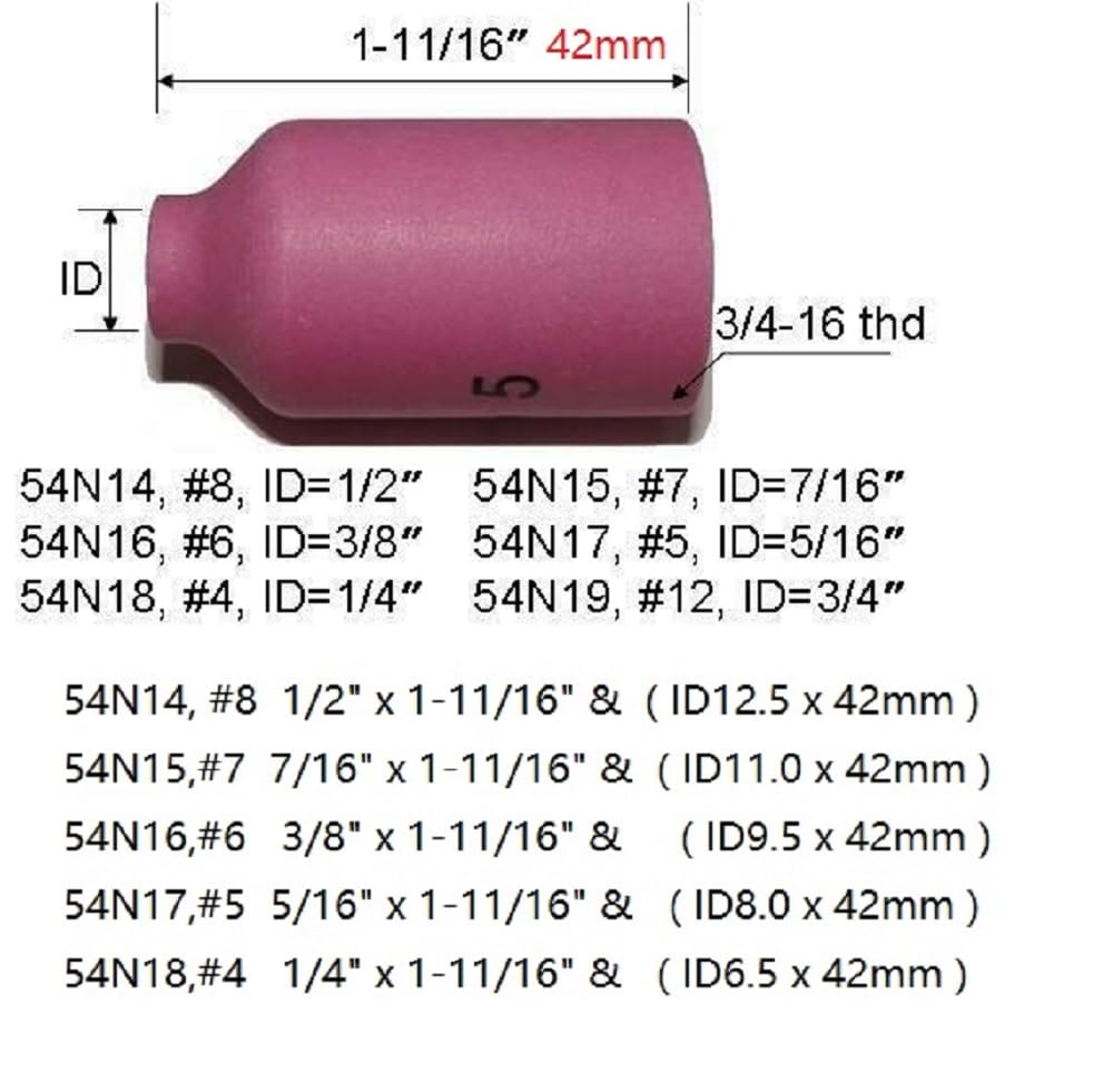 RIVERWELD TIG Gas Lens Alumina Nozzle Ceramic Cup 54N17 (#5, 5/16") for WP 17 18 26 TIG Welding Torch 10pk