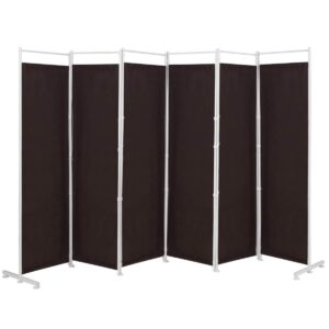 giantex 6 panel room divider, 6 ft folding screen for privacy with steel support base, lightweight portable room dividers and folding privacy screens, brown