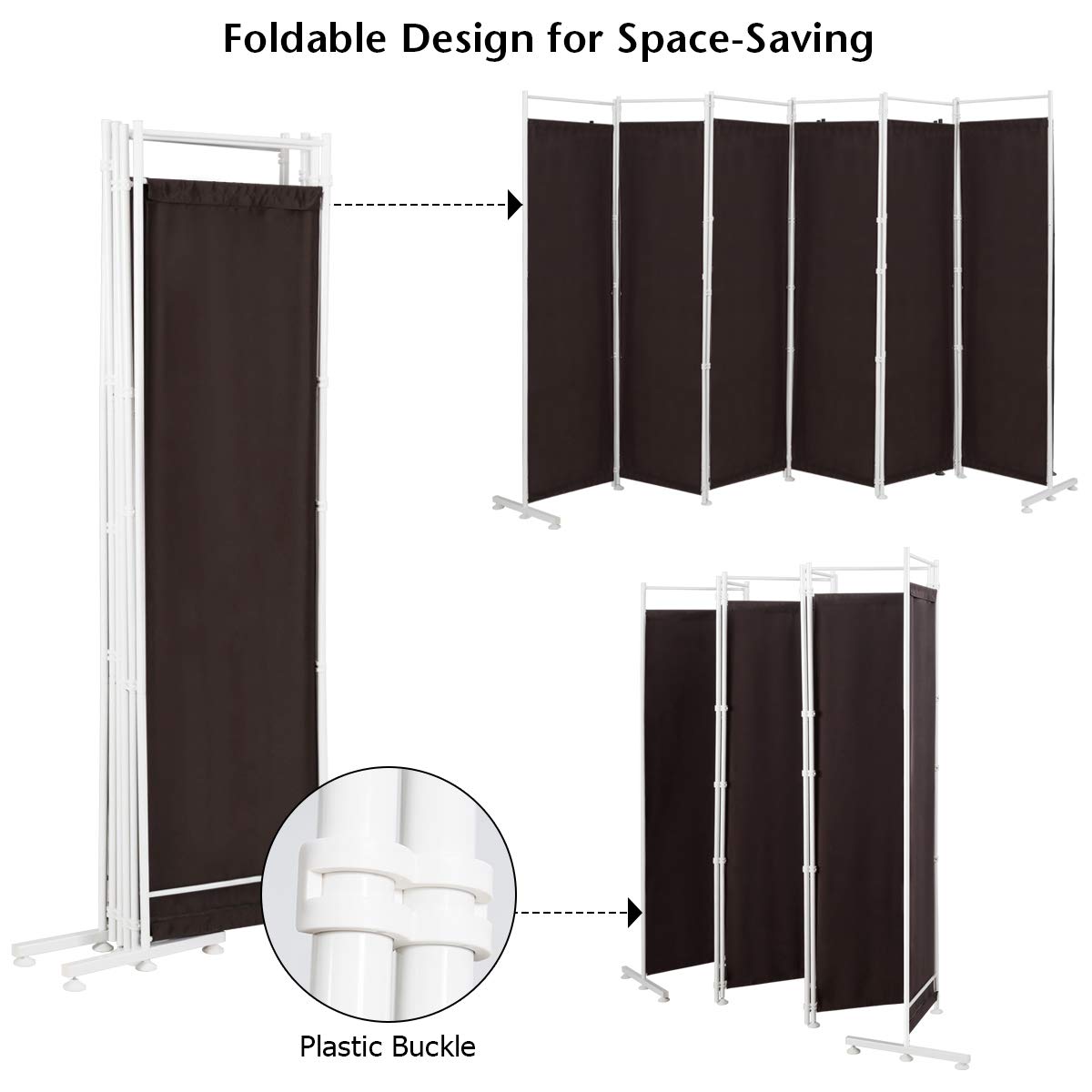 Giantex 6 Panel Room Divider, 6 Ft Folding Screen for Privacy with Steel Support Base, Lightweight Portable Room Dividers and Folding Privacy Screens, Brown