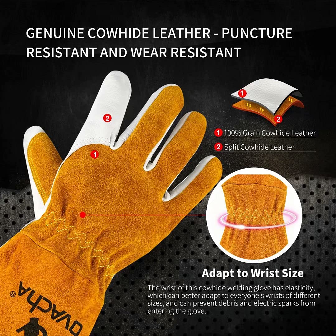 Ovacha Men Women Forge Welding Gloves Safety Extra Long Sleeve Heat Resistant Cowhide Gloves Powerful Welding Accessories