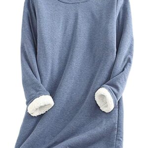 Yeokou Women Warm Sherpa Lined Fleece Crewneck Sport Sweatshirt Pullover Loungewear（Blue-S）