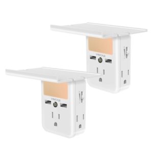 [2-pack] vintar socket outlet shelf-wall outlet extender with built-in shelf, multi plug outlet with adjustable night light,3 power outlets 2 usb ports,etl certified.