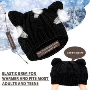 UmbWorld Women Girls Boys Teens Cute CAT Kitty Ears Knitted Crochet Cable Rib Hat Cap Beanie (Black)