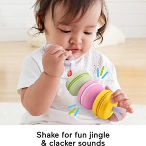 Fisher-Price Baby Pretend Food Baby Rattle My First Macaron Take-Along Sensory Toy for Newborns in Gift Ready Package