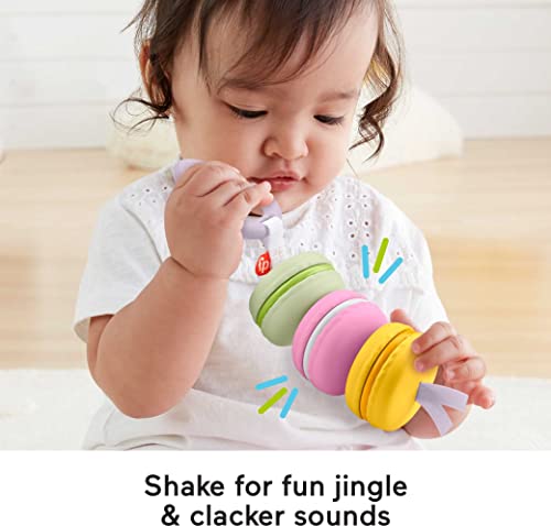 Fisher-Price Baby Pretend Food Baby Rattle My First Macaron Take-Along Sensory Toy for Newborns in Gift Ready Package