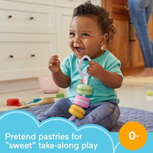 Fisher-Price Baby Pretend Food Baby Rattle My First Macaron Take-Along Sensory Toy for Newborns in Gift Ready Package