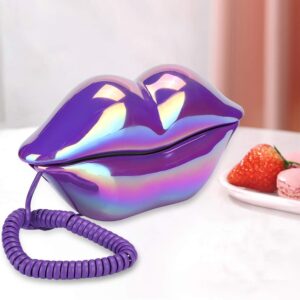 CHENJIEUS Lips Landline Telephone, Purple Lips Telephone Electroplate Desktop Landline Phone, Cute Lip Shape Telephone for Home Office,Lips Phone