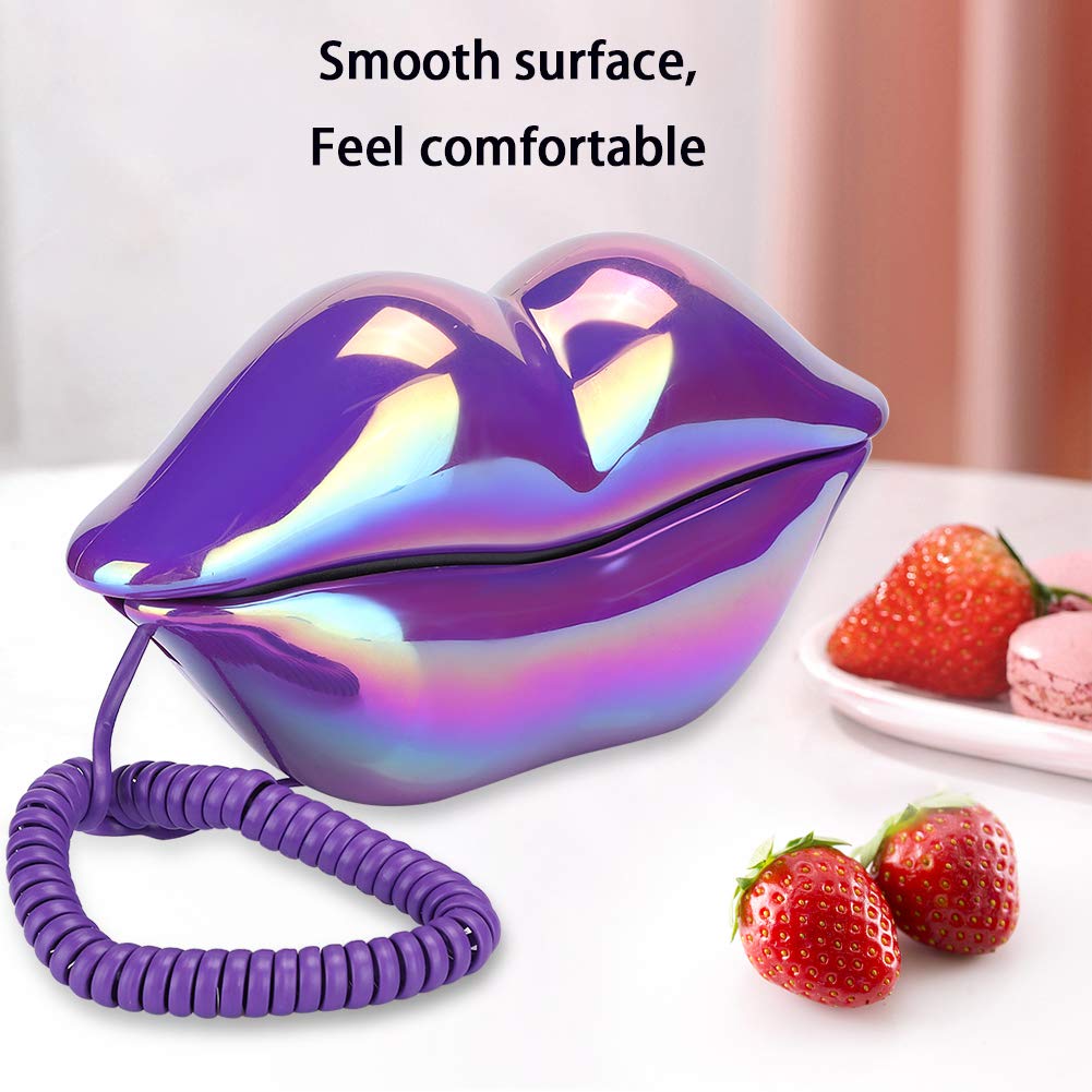 CHENJIEUS Lips Landline Telephone, Purple Lips Telephone Electroplate Desktop Landline Phone, Cute Lip Shape Telephone for Home Office,Lips Phone